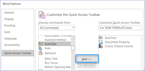 Customize the Quick Access Toolbar in Microsoft Word